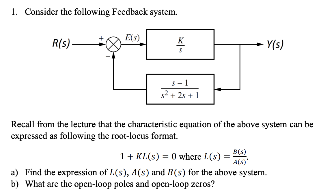 Solved Consider the following Feedback system.Recall from | Chegg.com
