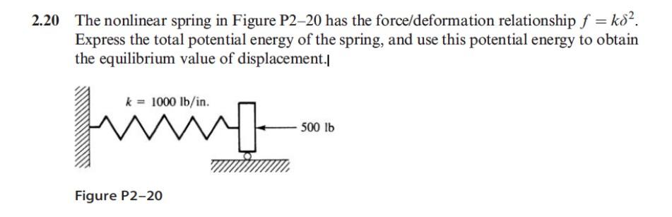 [Solved]: .20 The nonlinear spring in Figure P220 has the