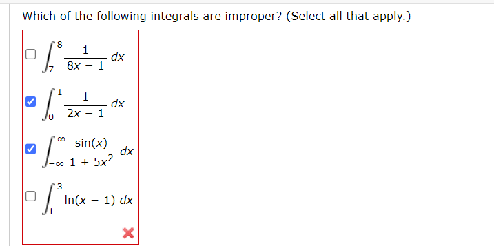 Solved Which of the following integrals are improper? | Chegg.com