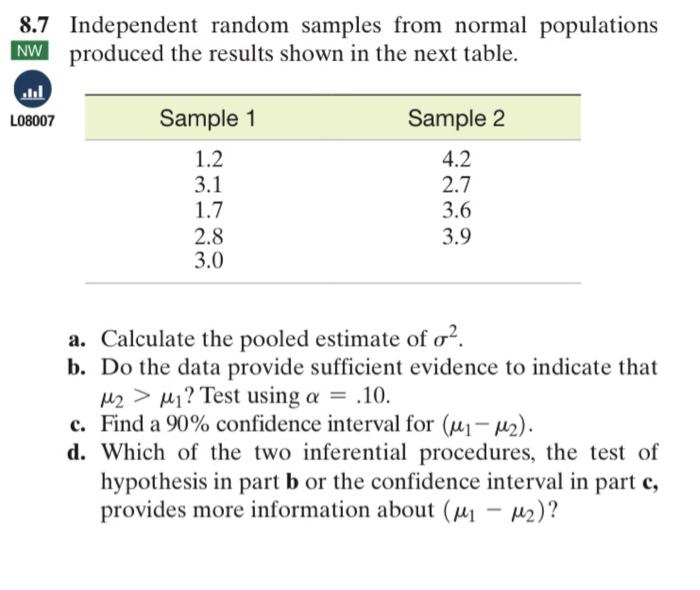 Solved 7 Independent random samples from normal populations | Chegg.com