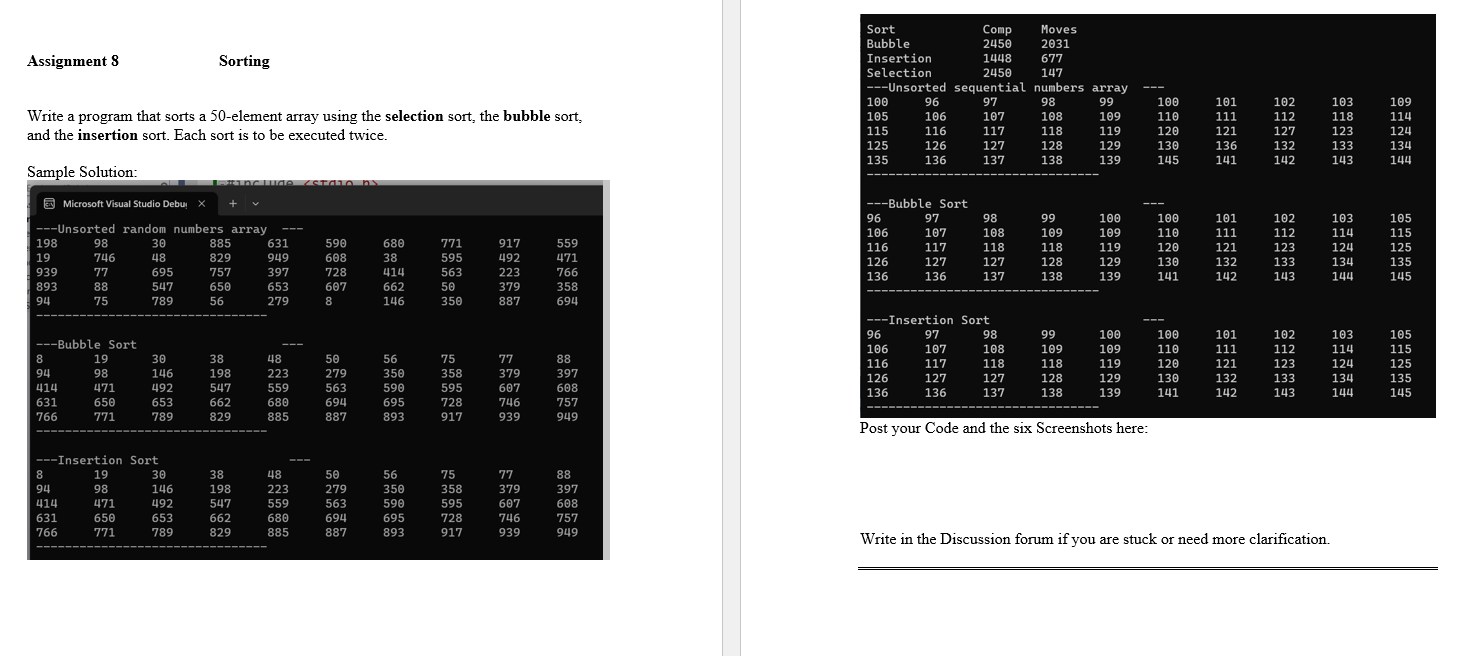 Solved Write a program that sorts a 50-element array using | Chegg.com