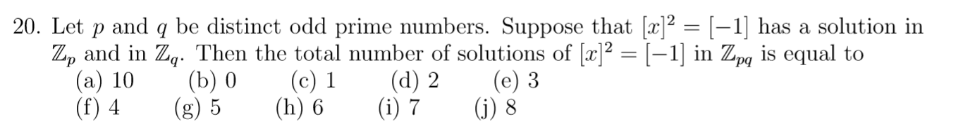 Solved 20. Let p and q be distinct odd prime numbers. | Chegg.com