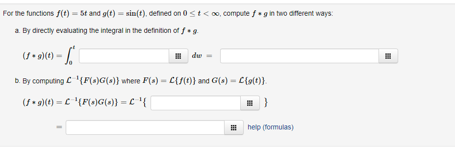 Solved For the functions f(t) = 5t and g(t) = sin(t), | Chegg.com
