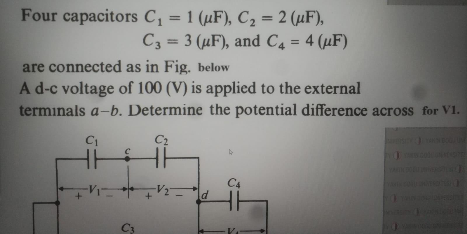 Solved Four capacitors C1 = 1 (uF), C2 = 2 (uF), C3 = 3 | Chegg.com