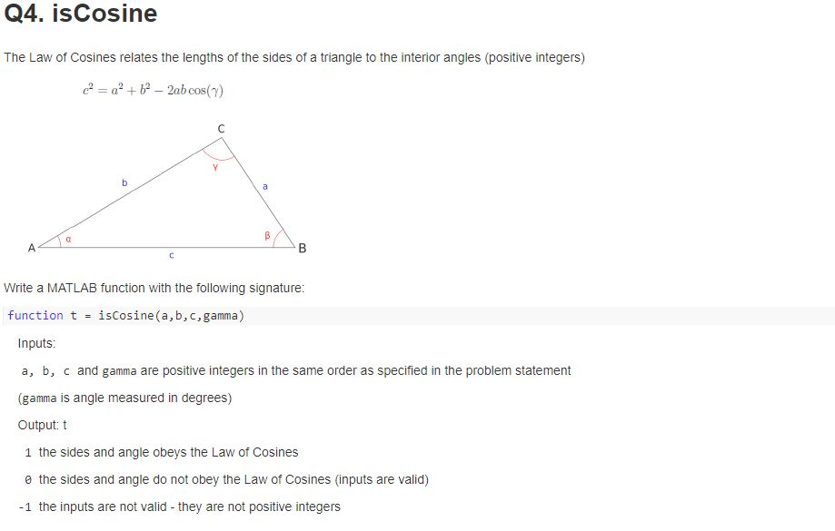 Solved Q4. is Cosine The Law of Cosines relates the lengths | Chegg.com