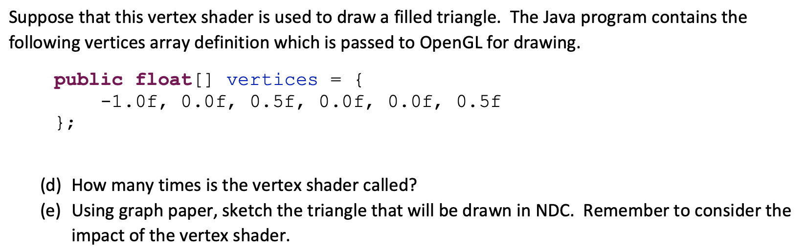 Solved Question Vertex Shader Consider The Following Vertex 