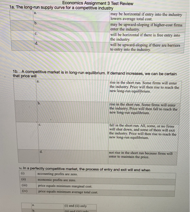 Solved Economics Assignment 3 Test Review 1a. The long-run | Chegg.com