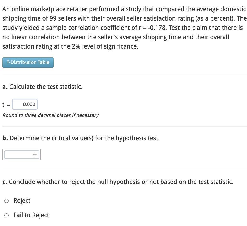 Solved c. ﻿Conclude whether to reject the null hypothesis or | Chegg.com