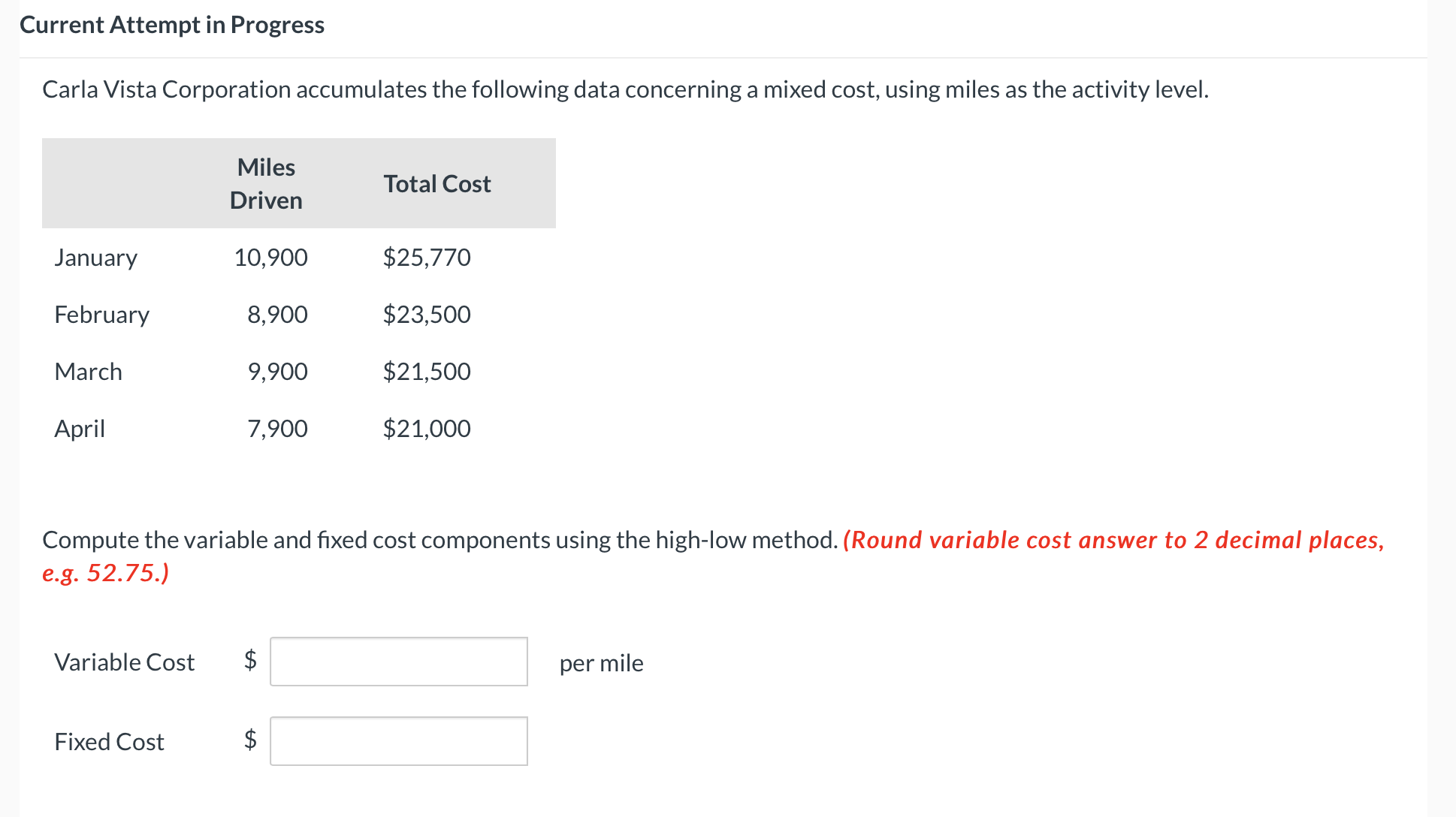 Solved Current Attempt in Progress Carla Vista Corporation | Chegg.com