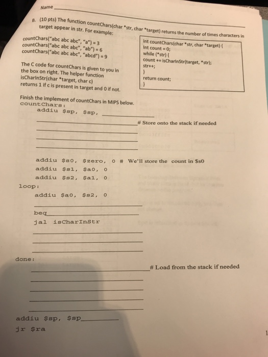 Solved Name (10 pts) The function countChars char·str | Chegg.com