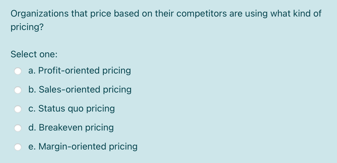 Solved Organizations that price based on their competitors | Chegg.com