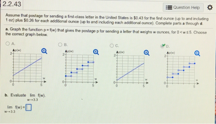 Solved Assume that postage for sending a first-class letter | Chegg.com