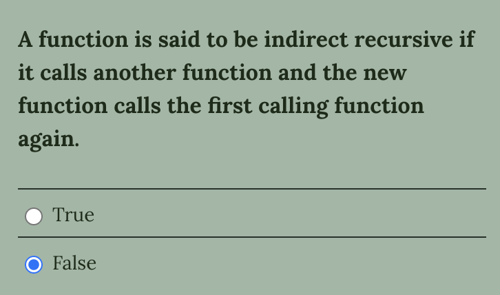 Solved A function is said to be indirect recursive ifit | Chegg.com