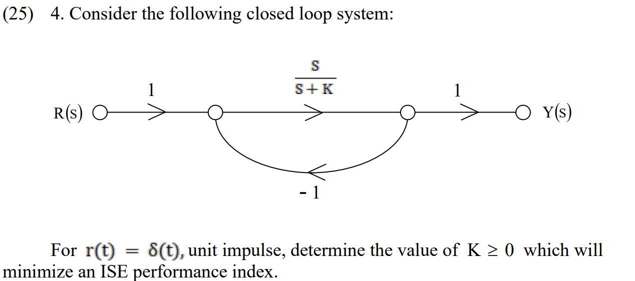 Solved 25) 4. Consider the following closed loop system: For | Chegg.com