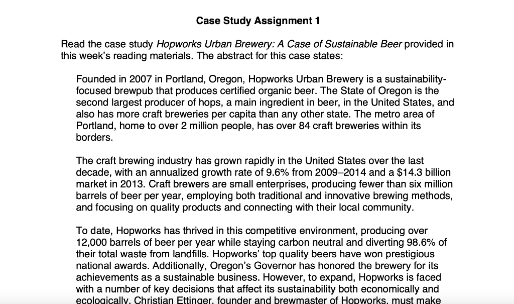 Solved Case Study Assignment 1 ead the case study Hopworks | Chegg.com