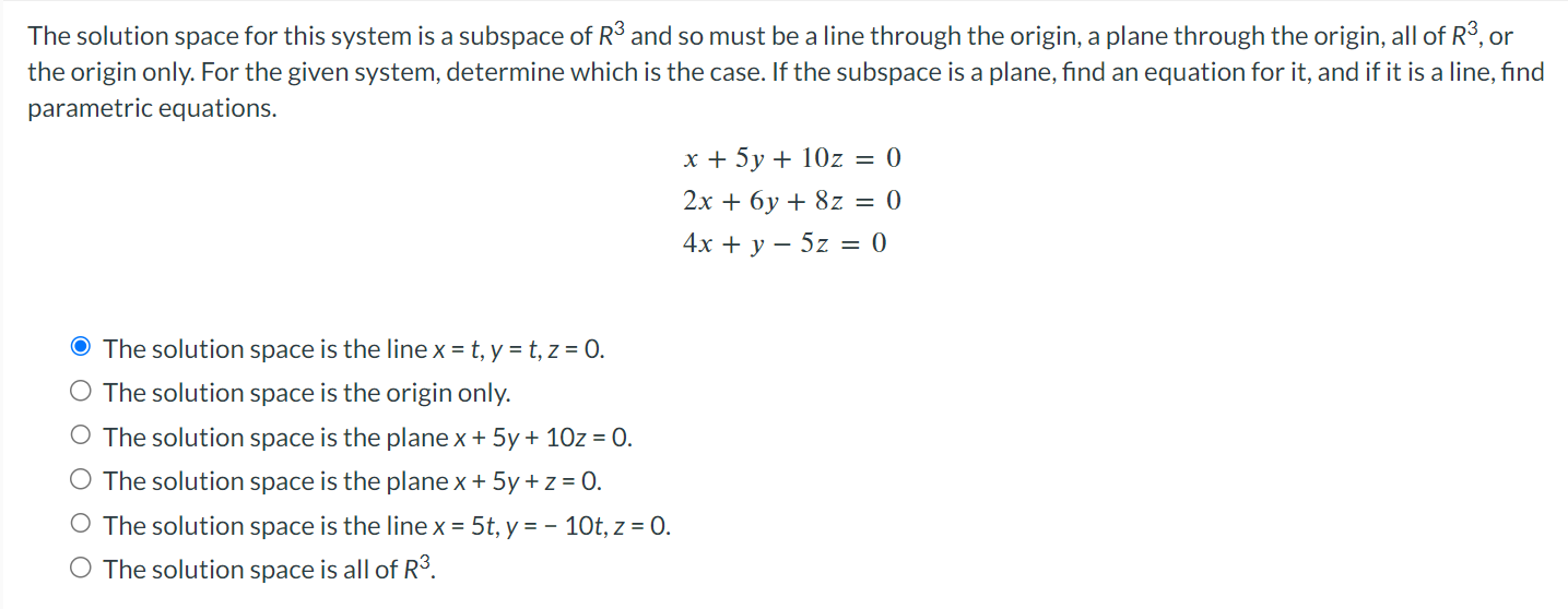 Solved The solution space for this system is a subspace of | Chegg.com