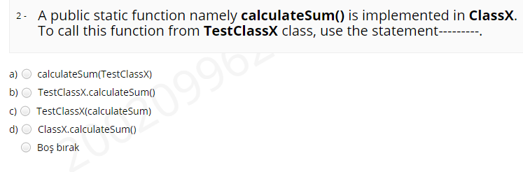 Solved 2- A public static function namely calculateSum() is | Chegg.com