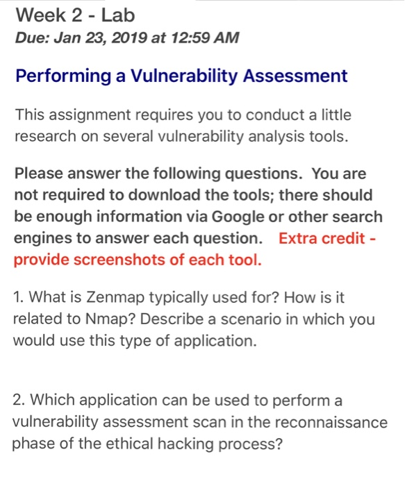 Solved Week 2 - Lab Due: Jan 23, 2019 at 12:59 AM Performing | Chegg.com
