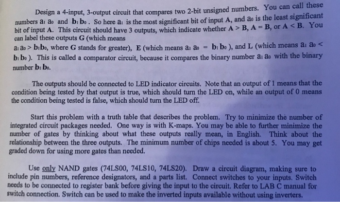 Solved Ign A 4 Input 3 Output Circuit That Compares Two