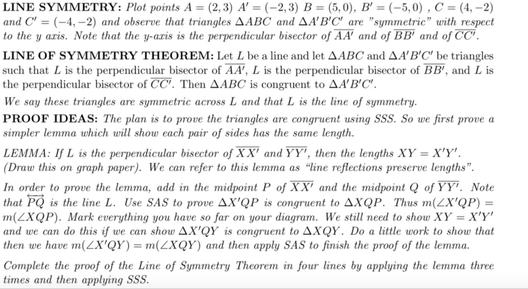 Solved LINE SYMMETRY: Plot points A = (2,3) A' = (-2,3) B = | Chegg.com