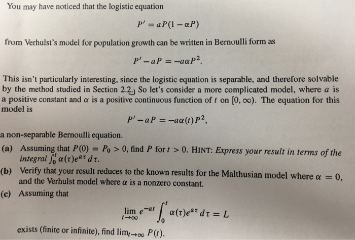 Solved You may have noticed that the logistic equation from | Chegg.com