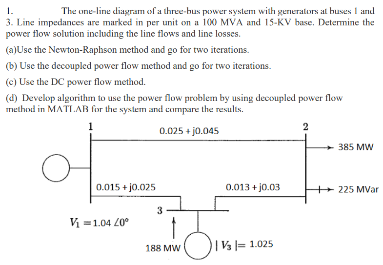 Solved 1. The one-line diagram of a three-bus power system | Chegg.com