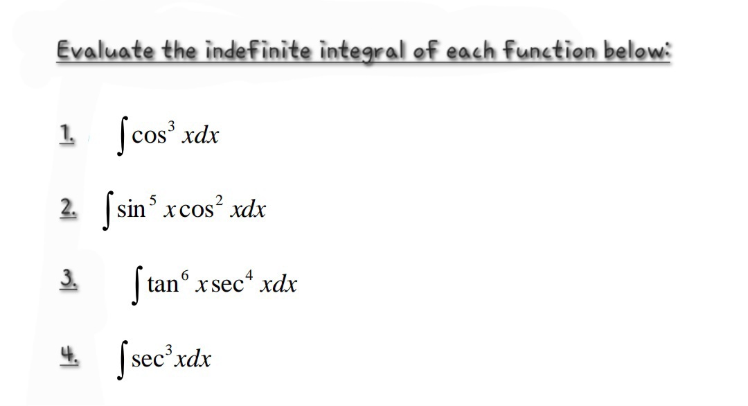 Solved Evaluate the indefinite integral of each function | Chegg.com