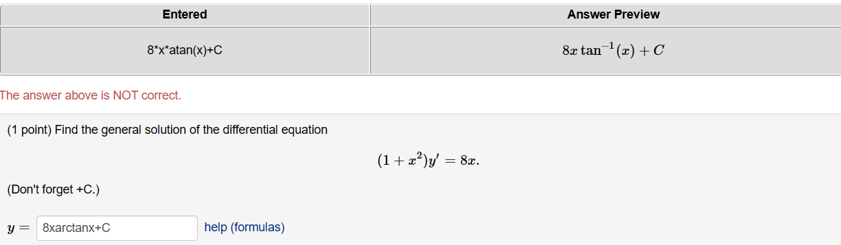 Solved The answer above is NOT correct. (1 point) Find the | Chegg.com
