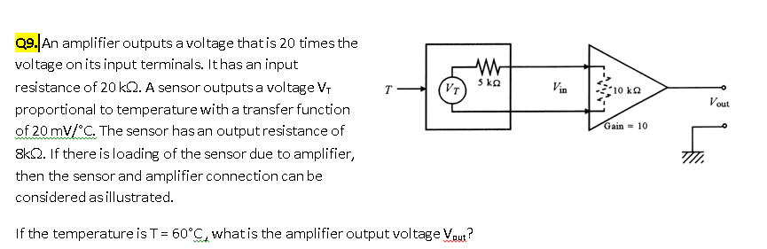 Solved 5 kg VT 10 ΚΩ Vout 09. An amplifier outputs a voltage | Chegg.com