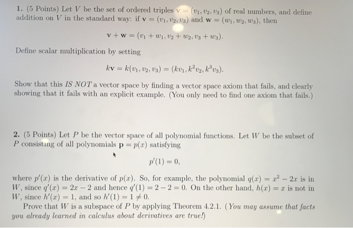 Solved 1. (5 Points) Let V be the set of ordered triples v | Chegg.com