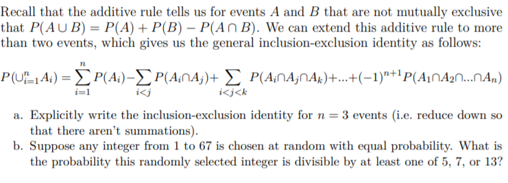 Solved . Recall that the additive rule tells us for | Chegg.com