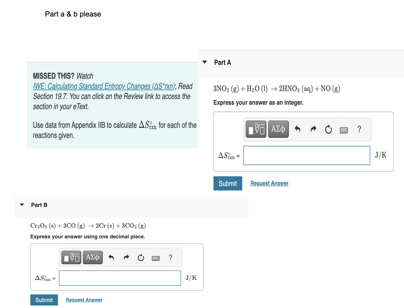 Solved Part a \& b please MISSED THIS? Watch IWE: | Chegg.com