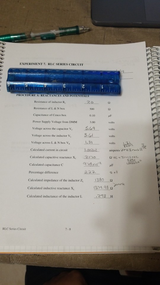 Solved EXPERIMENT 7. RLC SERIES CIRCUIT PROCEDERE A: | Chegg.com