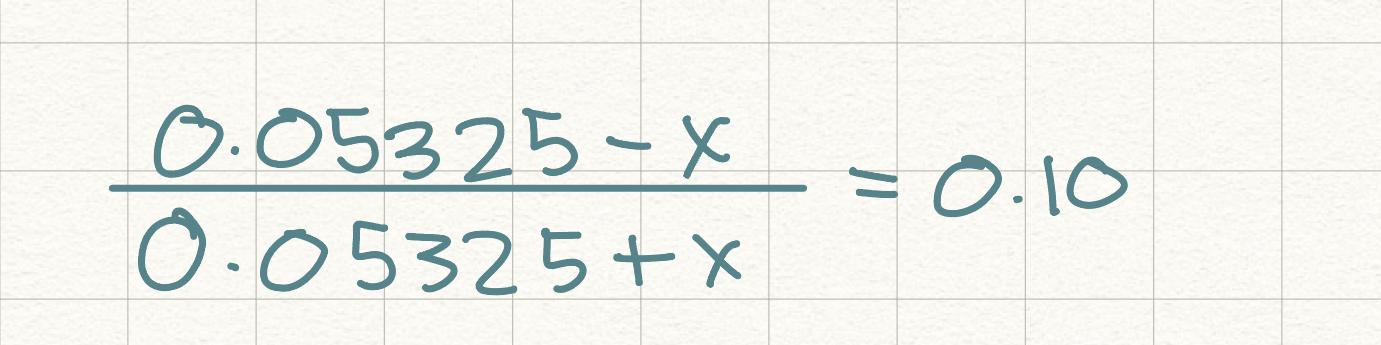 Solved .05325+x0.05325−x=0.10 | Chegg.com