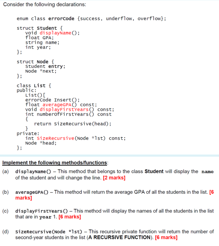 Solved Consider the following declarations: enum class | Chegg.com