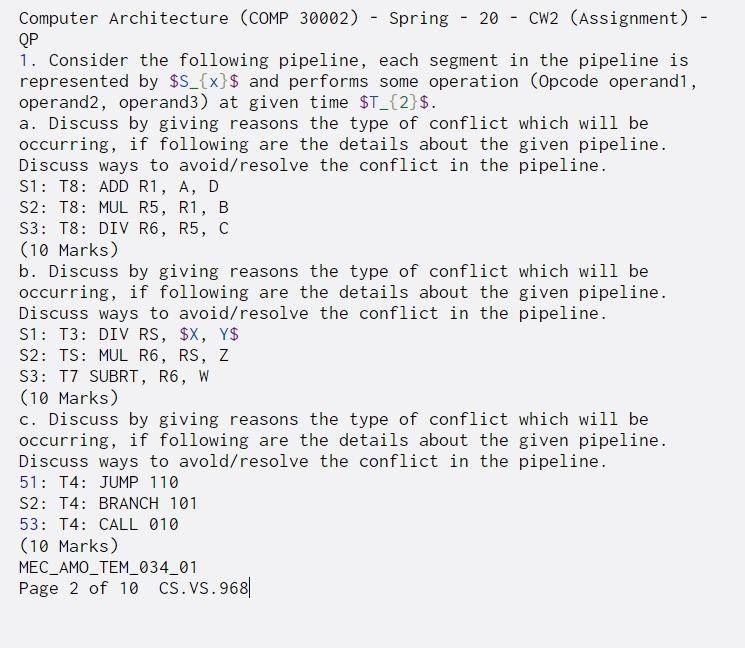 Solved - Computer Architecture (COMP 30002) - Spring - 20 - | Chegg.com