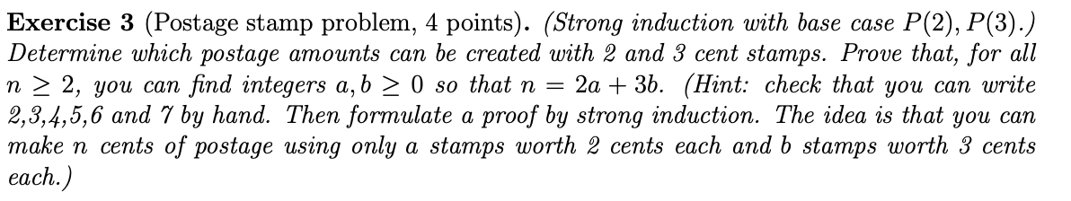 Solved Exercise 3 (Postage stamp problem, 4 points). (Strong | Chegg.com