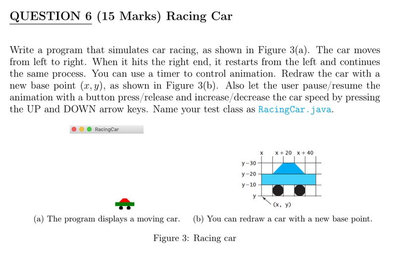 QUESTION 6 (15 Marks) Racing Car Write a program that | Chegg.com