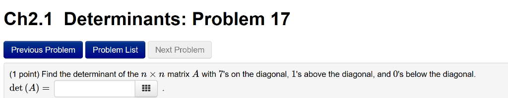 Solved Ch2.1 Determinants: Problem 17 Previous Problem | Chegg.com