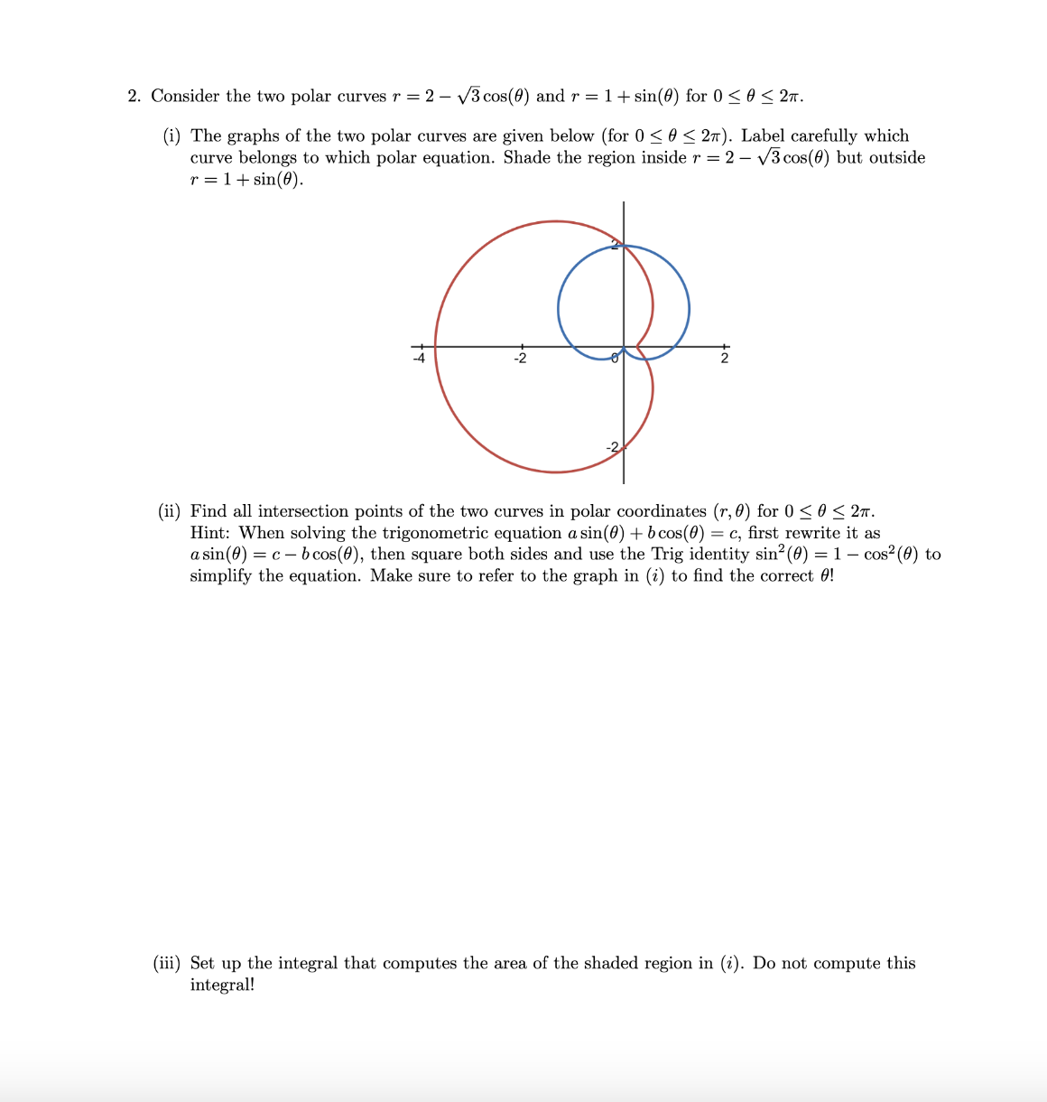 Solved Consider the two polar curves r=2-32cos(θ) ﻿and | Chegg.com