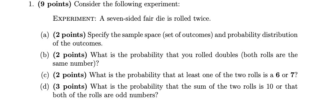Solved 1. (9 points) Consider the following experiment: | Chegg.com