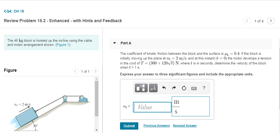 Solved The 46 kg block is hoisted up the incline using the | Chegg.com