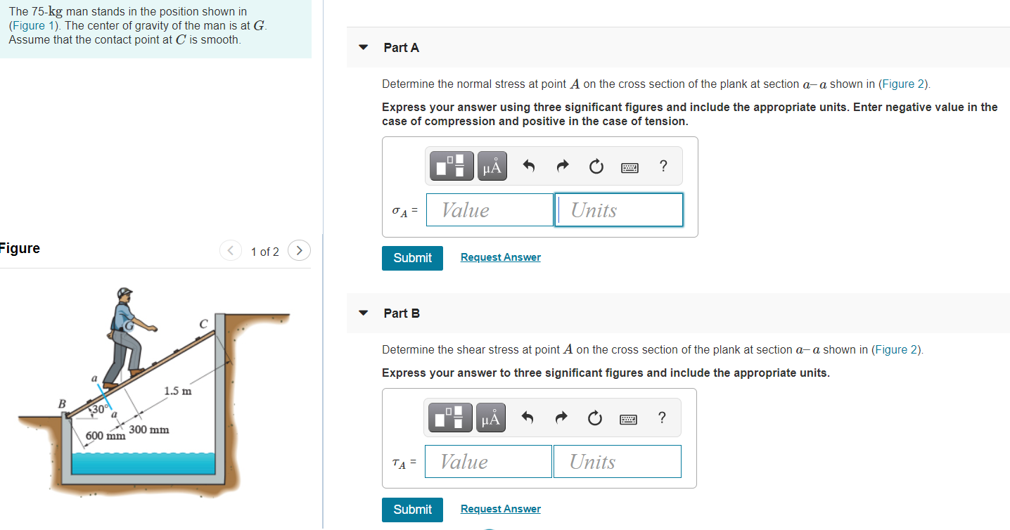 Solved The 75-kg man stands in the position shown in (Figure | Chegg.com