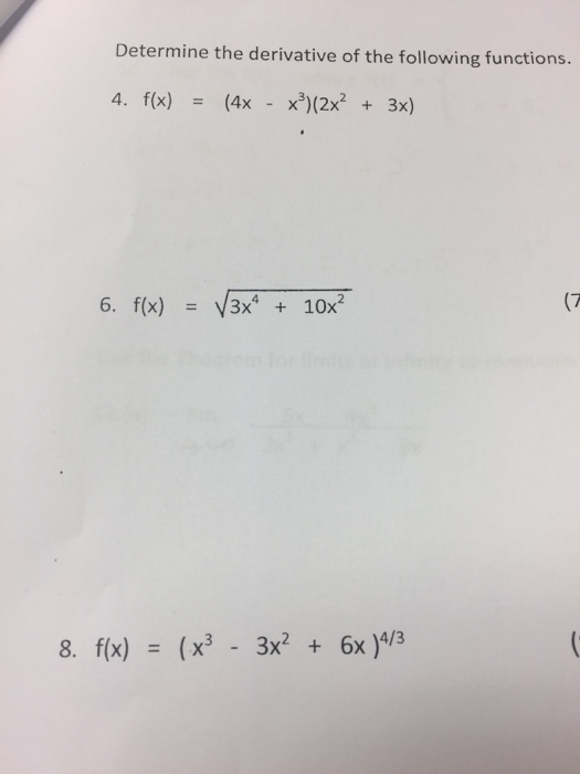 Solved Determine the derivative of the following functions. | Chegg.com