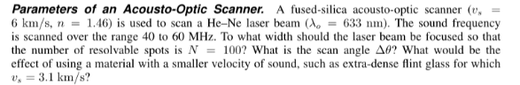 Solved Parameters of an Acousto-Optic Scanner. A | Chegg.com