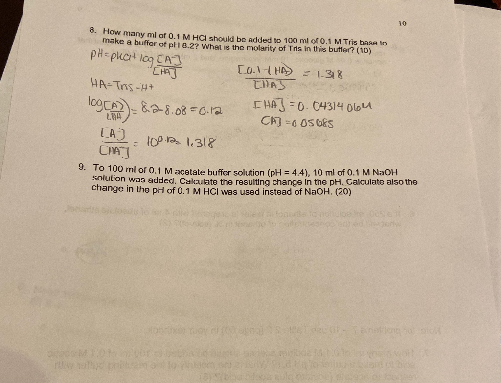 Solved 10 8. How many ml of 0.1 M HCI should be added to 100 | Chegg.com