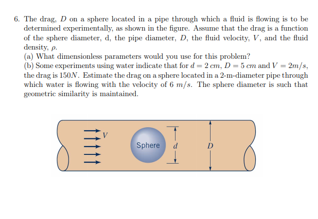 Solved 6. The drag, Don a sphere located in a pipe through | Chegg.com