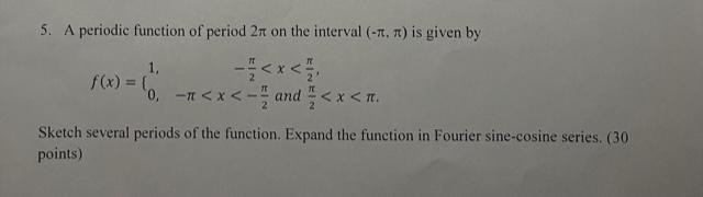 Solved 5. A periodic function of period 2π on the interval | Chegg.com