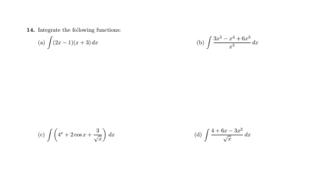 Solved 14. Integrate the following functions: (a) | Chegg.com