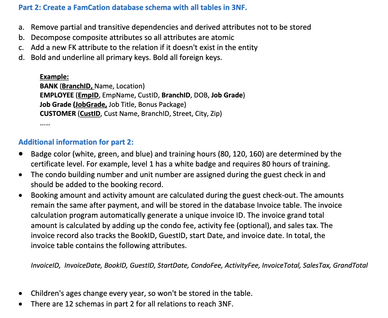 Solved Part 2: Create a FamCation database schema with all | Chegg.com